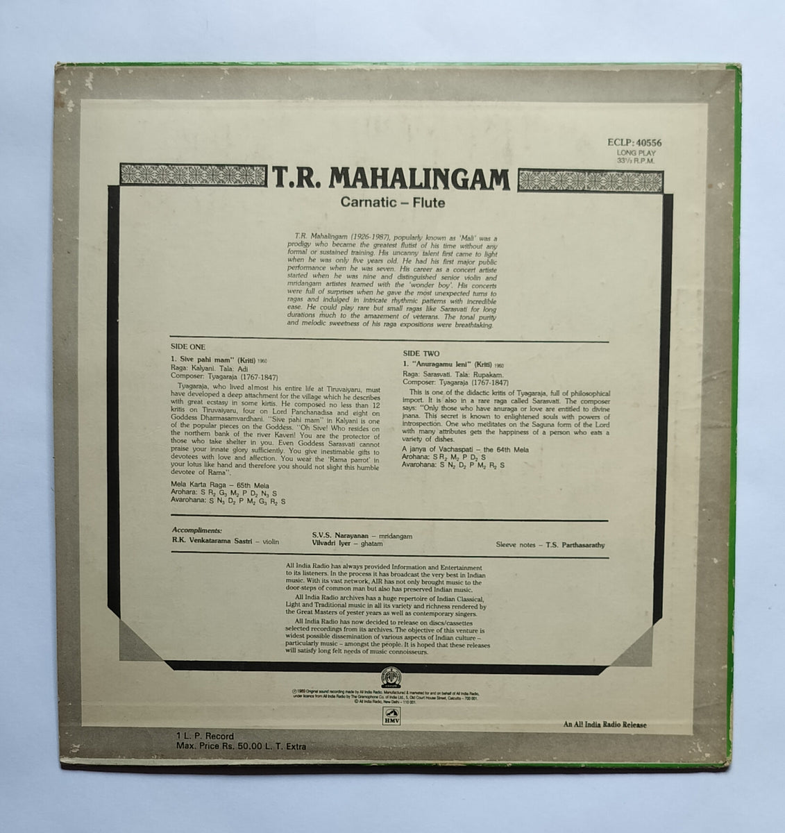 T. R. Mahalingam " Carnatic - Flute ( An All India Radio Release ...