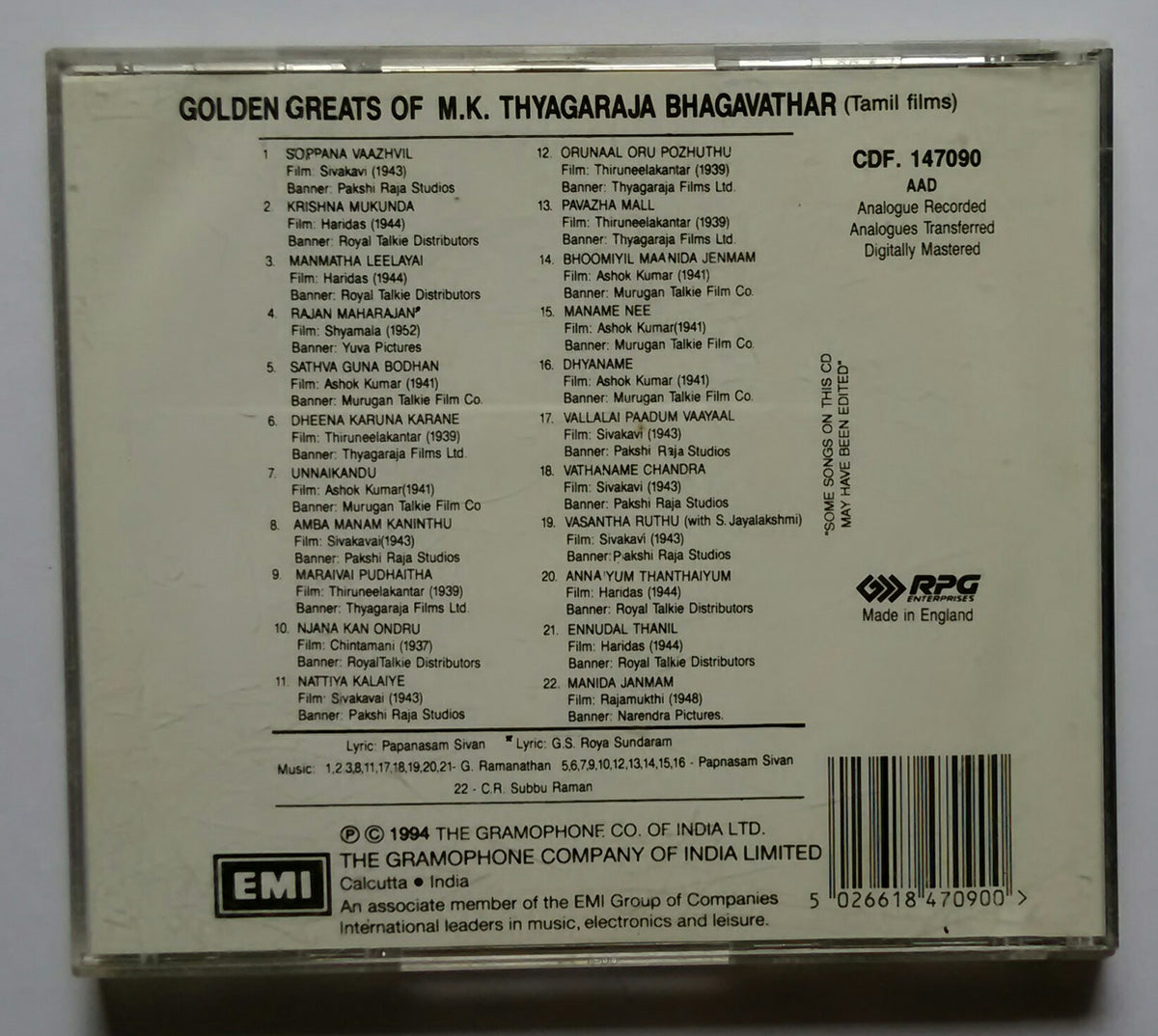 Golden Greats Of M. K. Thyagaraja Bhagavathar " Tamil Film Hits ...