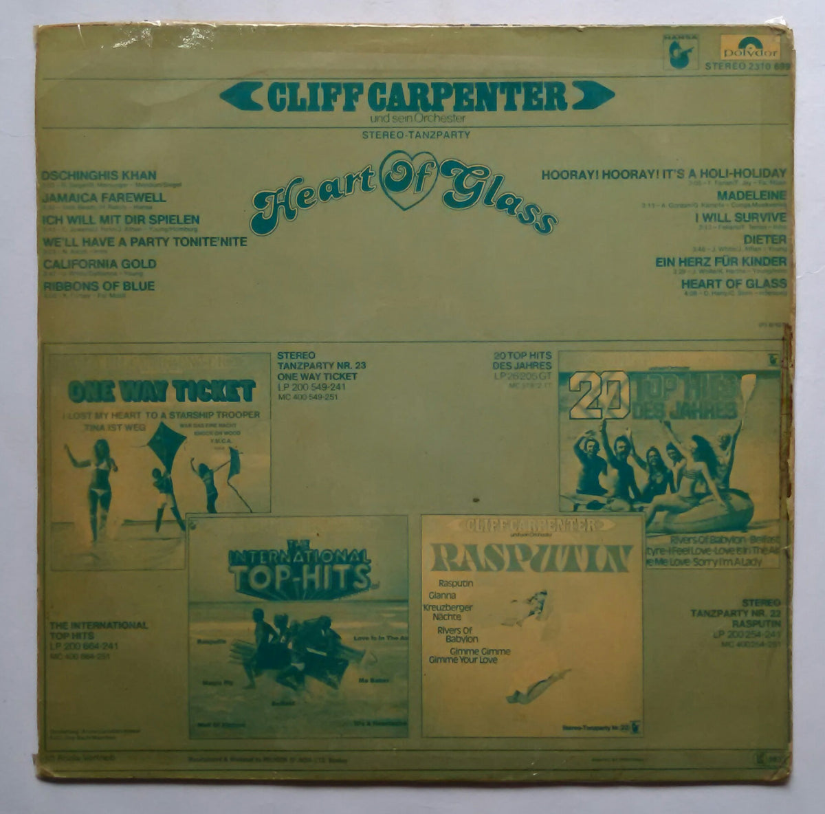Cliff Carpenter - Und Sein Orchester " Heart Of Glass " – AVDigital